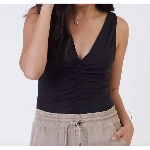 Dex | Tops | New Dex Ruched Front Knit Bodysuit In Black | Poshmark
